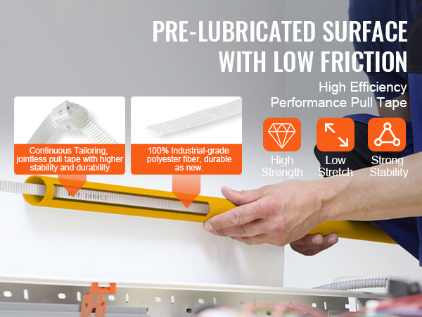 VEVOR Polyester Pull Tape, 5/8" x 630' Mule Tape Flat Rope, 2200 lbf ...