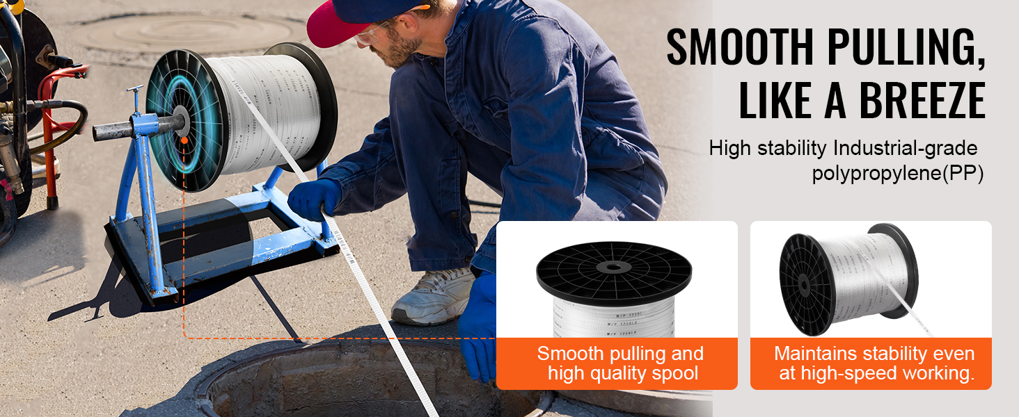 VEVOR Polyester Pull Tape, 1/2" x 3153' Mule Tape Flat Rope, 1250 lbf ...