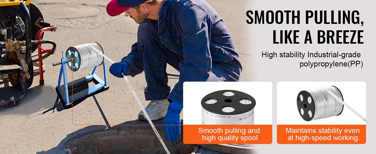 VEVOR Polyester Pull Tape, 5/8" x 318' Mule Tape Flat Rope, 2200 lbf ...