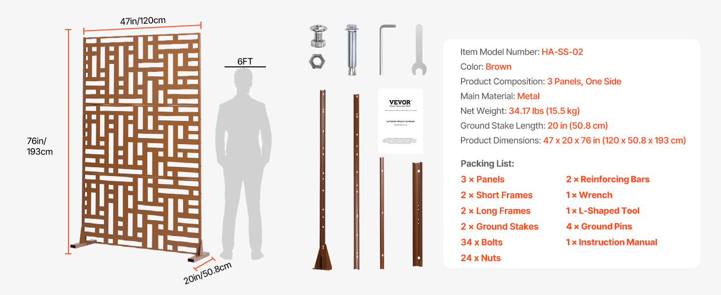 Metal Privacy Screen 47"x76" Outdoor Privacy Screens & Panels for Patio ...