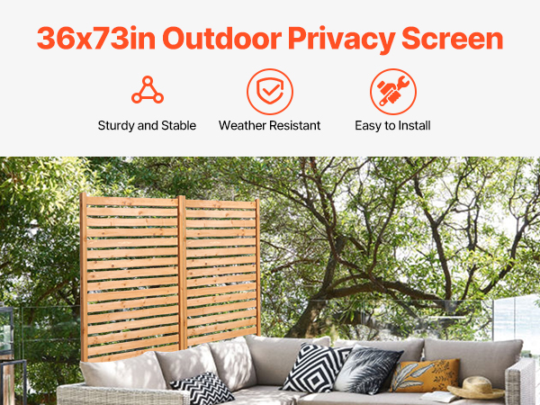 VEVOR Wooden Privacy Screen 36" x 76" Freestanding Outdoor Privacy ...