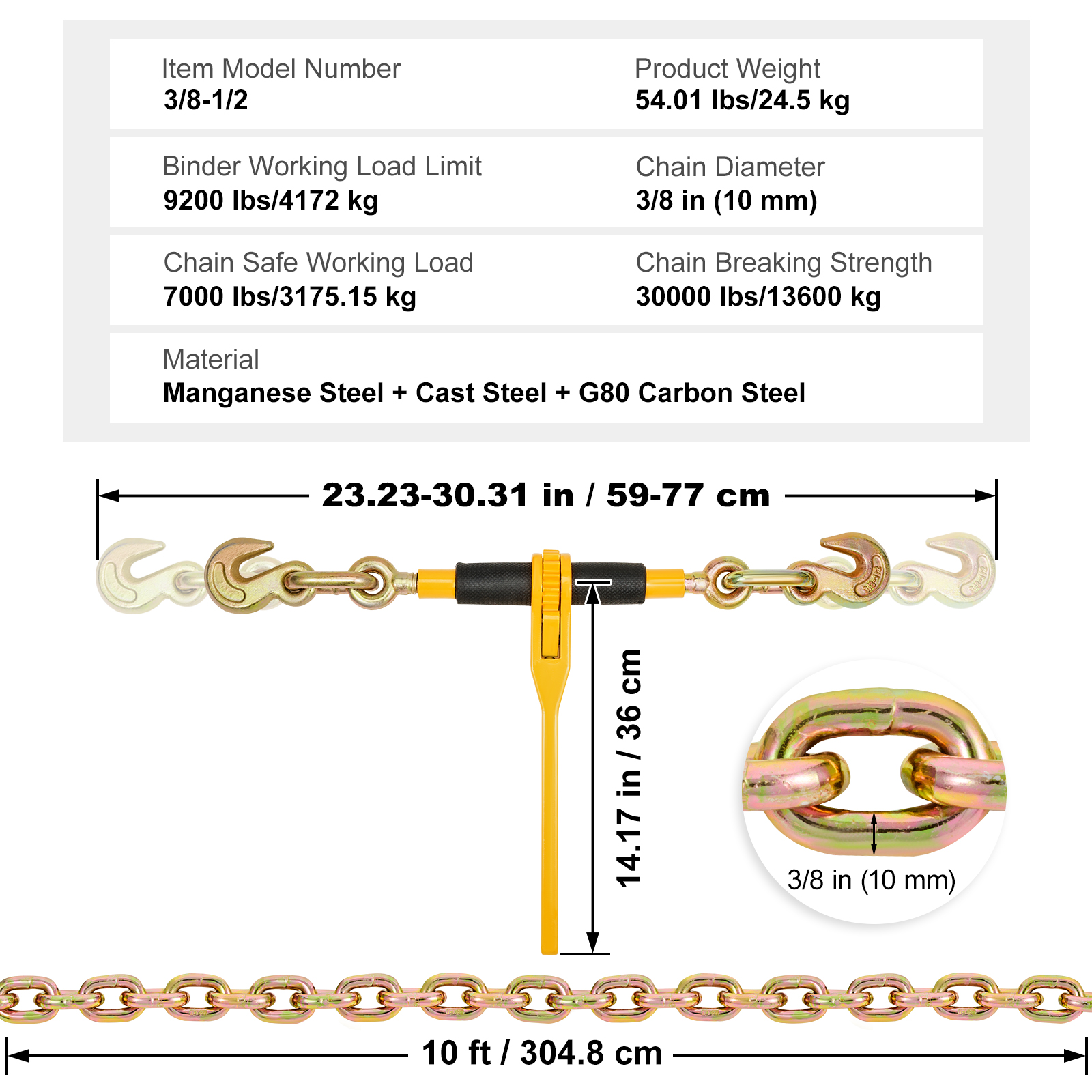 VEVOR Chain Binder Ratchet Load Binder 1/4"-5/16" / 3/8"-1/2" Chain 2/4 ...