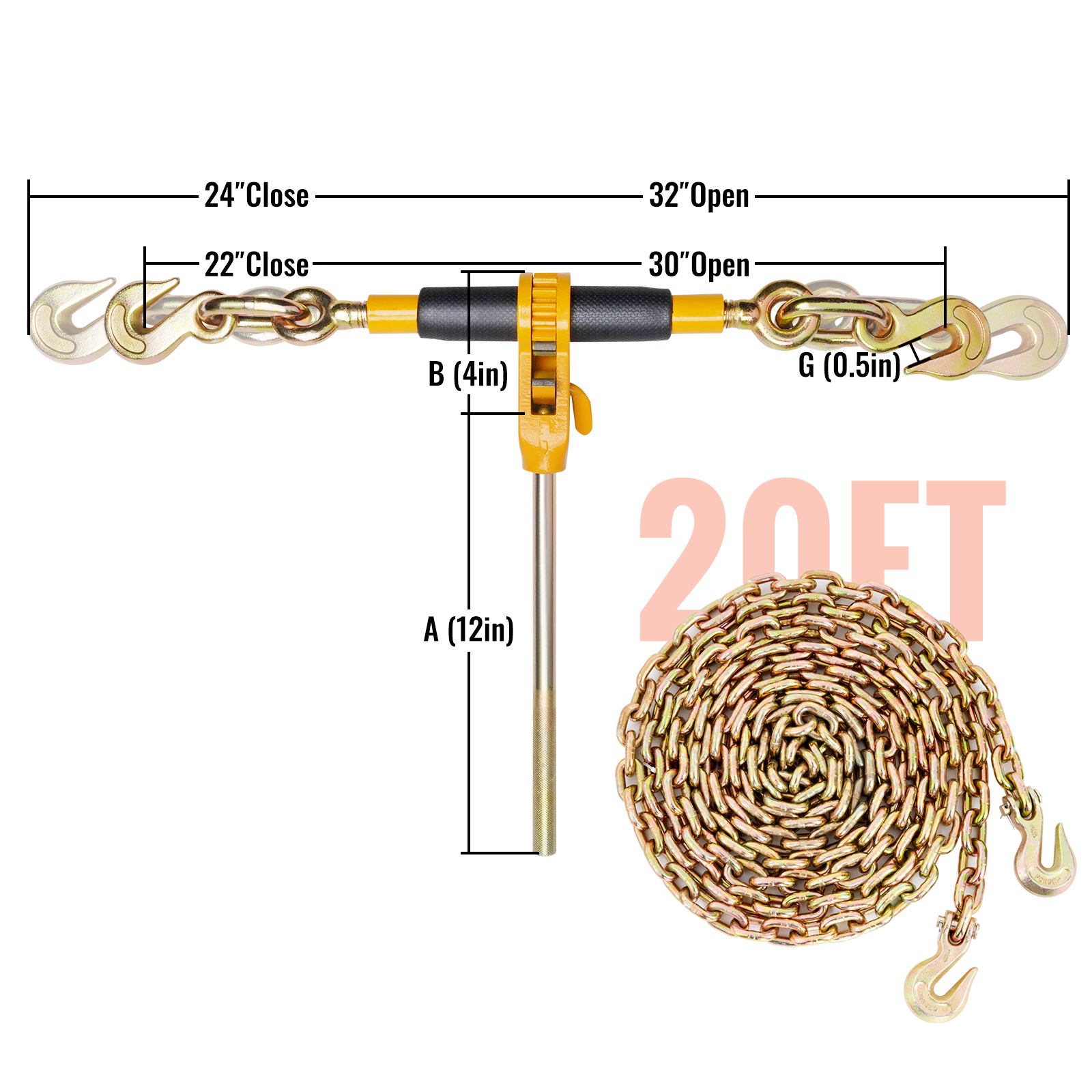 VEVOR 2/4 Pack Ratchet Binder 5/16"-3/8",3/8"-1/2" Load Binders w/G80 ...