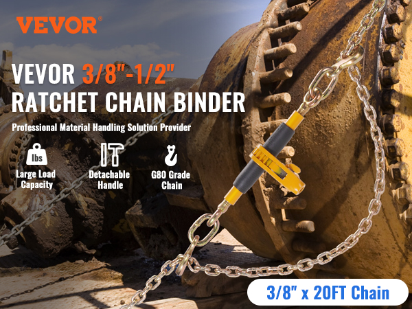 VEVOR Ratchet Chain Binder 2PCS, 3/8"-1/2" Heavy Duty Load Binders ...
