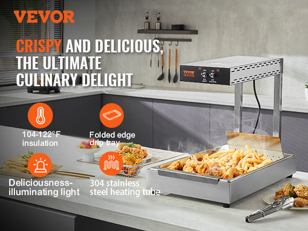 VEVOR French Fry Food Warmer, 750W Commercial Food Heating Lamp ...