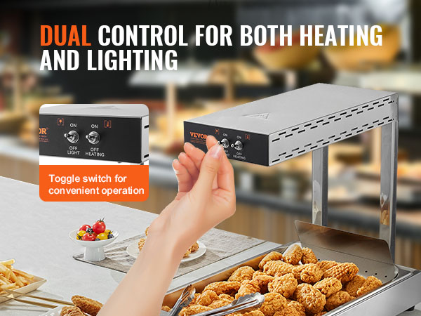 VEVOR French Fry Food Warmer, 750W Commercial Food Heating Lamp ...
