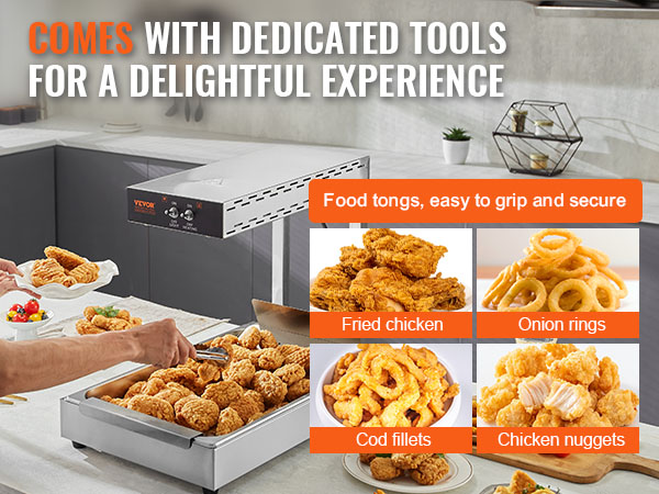 VEVOR French Fry Food Warmer, 750W Commercial Food Heating Lamp ...