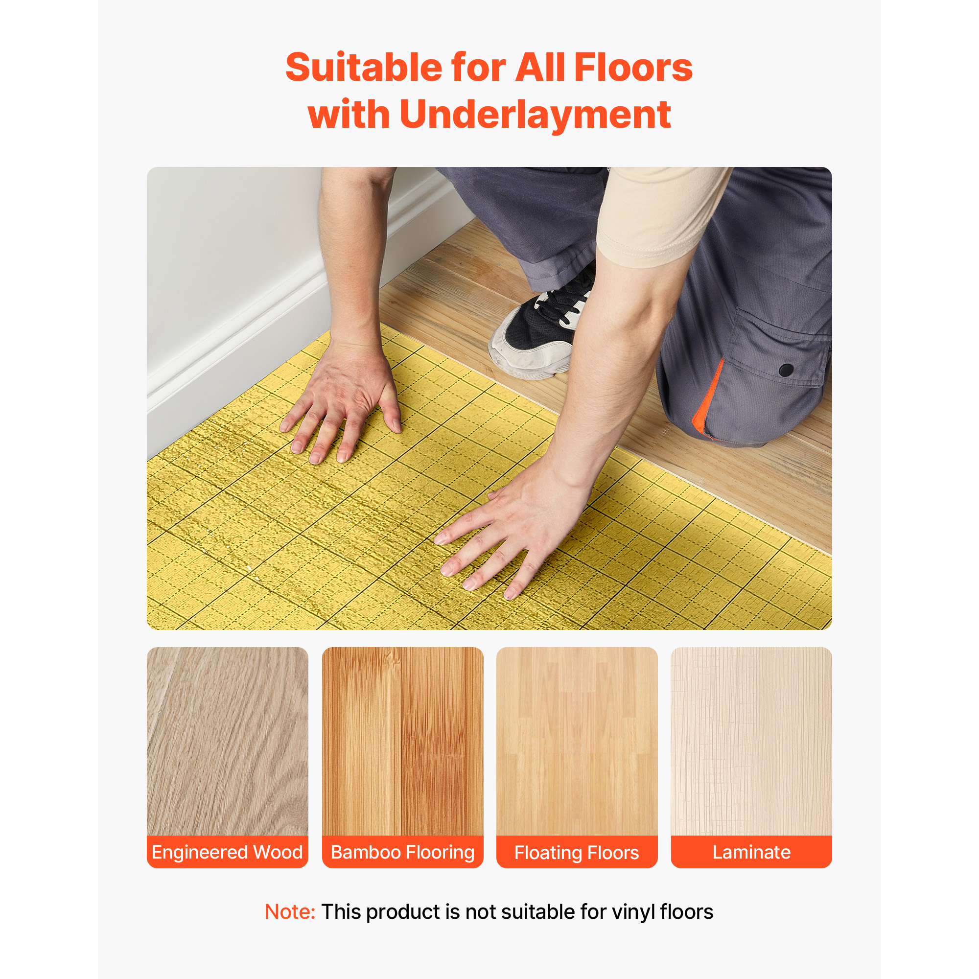 Mophorn Floor Underlayment 18.6 m²/Roll, 3 mm Thick Padding with Tape ...