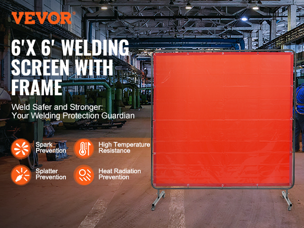 VEVOR Welding Screen with Frame, 6' x 6' Welding Curtain Screen, Flame ...