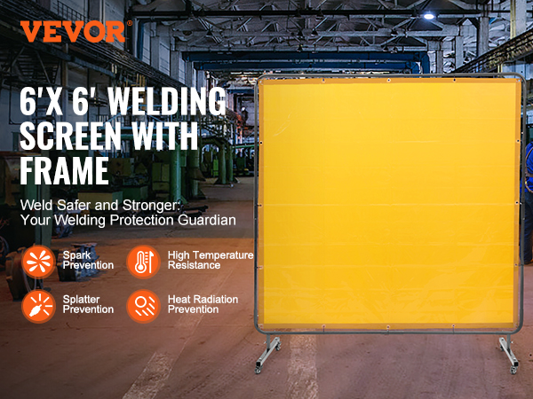 VEVOR Welding Screen with Frame 6'x6' Welding Curtain Screen on 4 ...