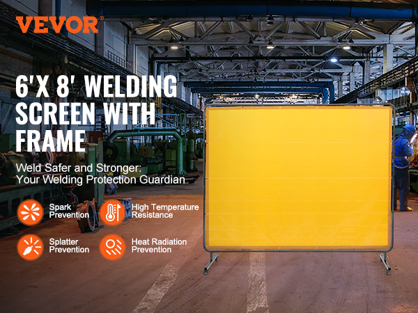 VEVOR Welding Screen with Frame, 6' x 8' Welding Curtain Screen, Flame ...
