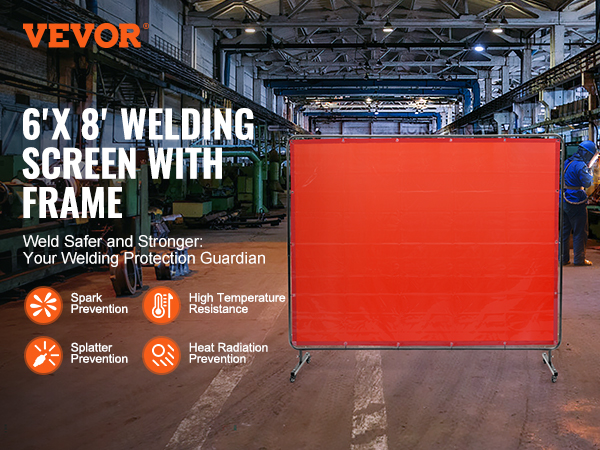 VEVOR Welding Screen with Frame, 6' x 8' Welding Curtain Screen, Flame ...