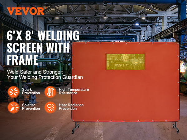 VEVOR Welding Screen with Frame, 6' x 8' Welding Curtain Screens, Flame ...