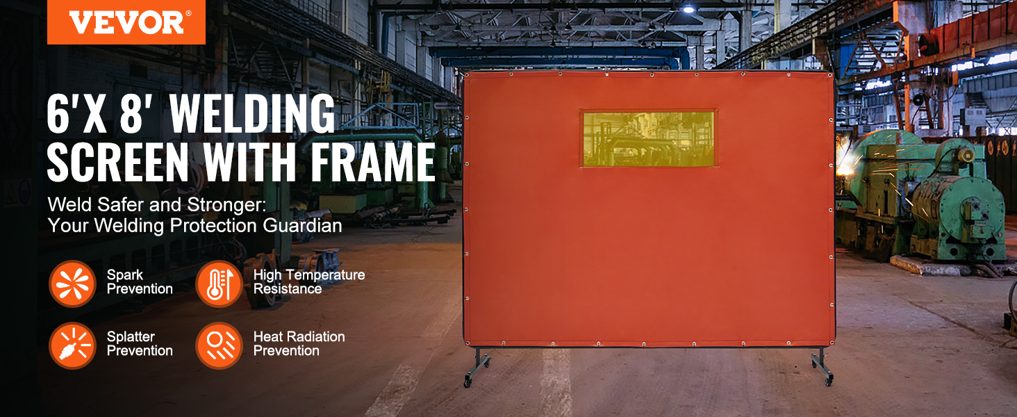 VEVOR Welding Screen with Frame, 6' x 8' Welding Curtain Screens, Flame ...