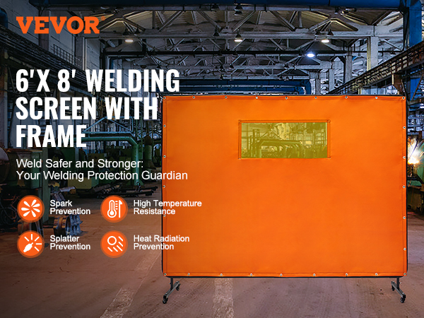 VEVOR Welding Screen with Frame, 6' x 8' Welding Curtain Screens, Flame ...