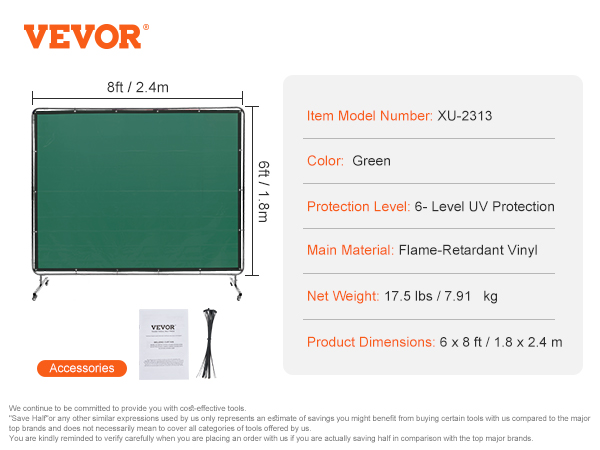 VEVOR Welding Screen with Frame, 6' x 8' Welding Curtain Screen, Flame ...