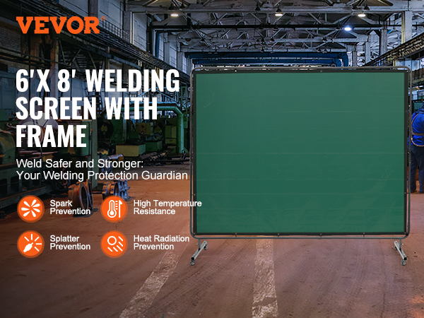 VEVOR Welding Screen with Frame, 6' x 8' Welding Curtain Screen, Flame ...