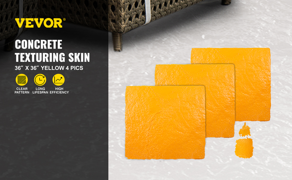 Vevor 4 Pcs Concrete Texturing Skin Concrete Stamp Mat 36"x36" Yellow ...