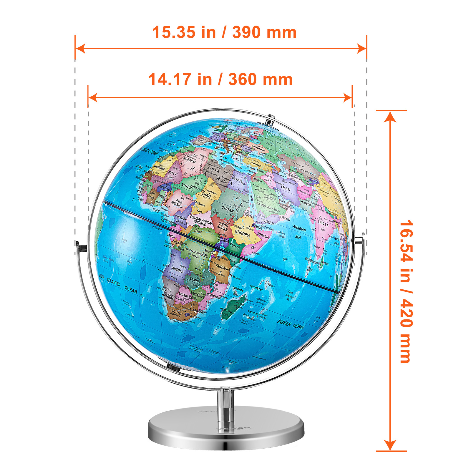 VEVOR Rotating World Globe with Stand, 13 in/330.2 mm, Educational ...