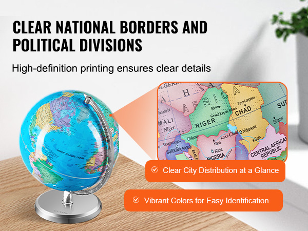 VEVOR Rotating World Globe with Stand, 8 in/203.2 mm, Educational ...