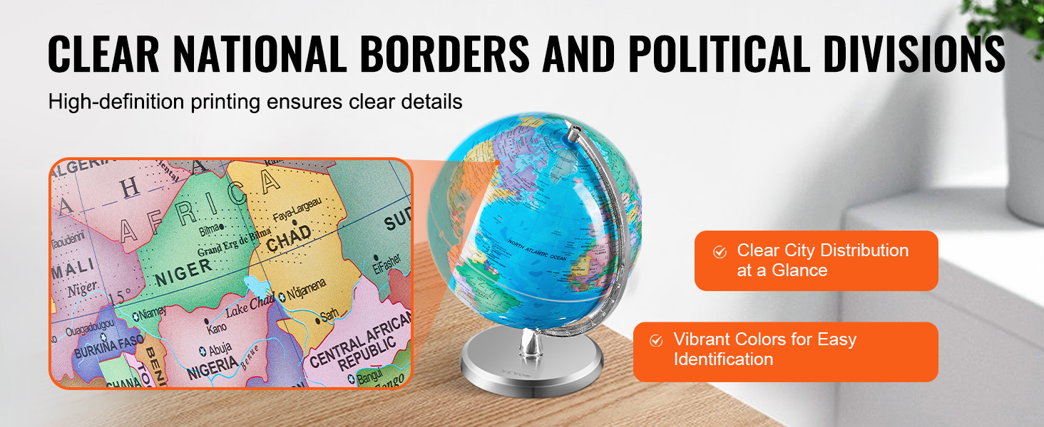VEVOR Rotating World Globe with Stand, 203.2 mm, Educational Geographic ... VEVOR Rotating World Globe with Stand, 203.2 mm, Educational Geographic ...