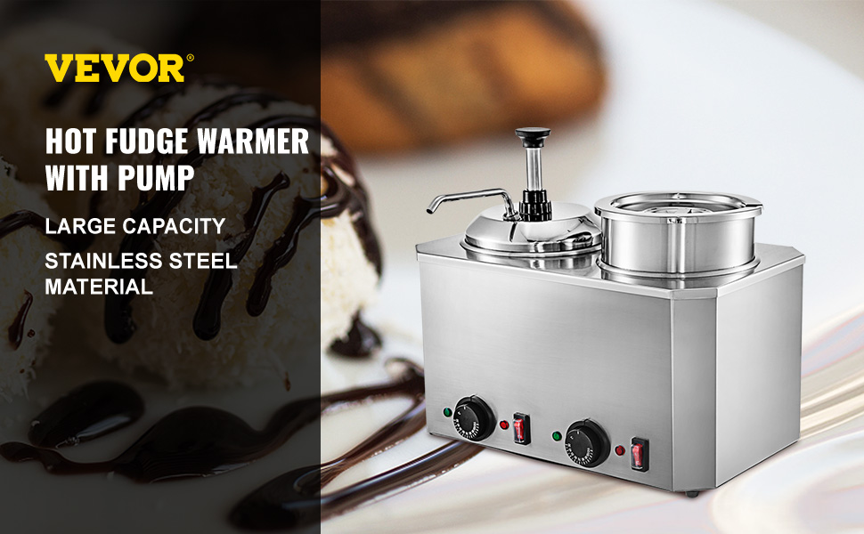 VEVOR VEVOR Hot Fudge Warmer with Pump Hot Fudge Dispenser 5.3 Qt Hot ...