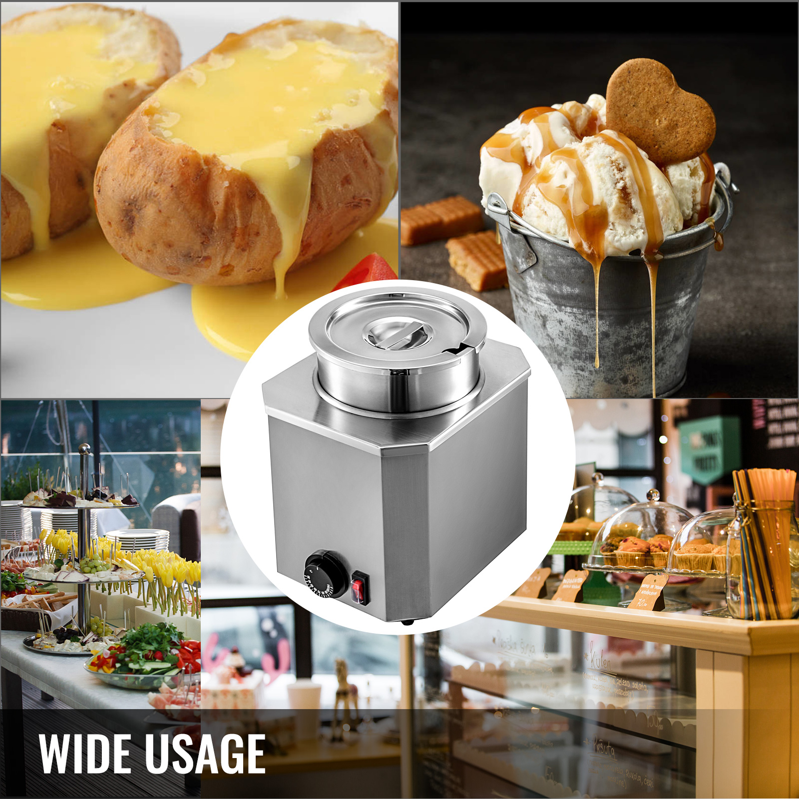 VEVOR Hot Fudge Warmer, Hot Fudge Dispenser, 3 Qt Cheese Warmer ...