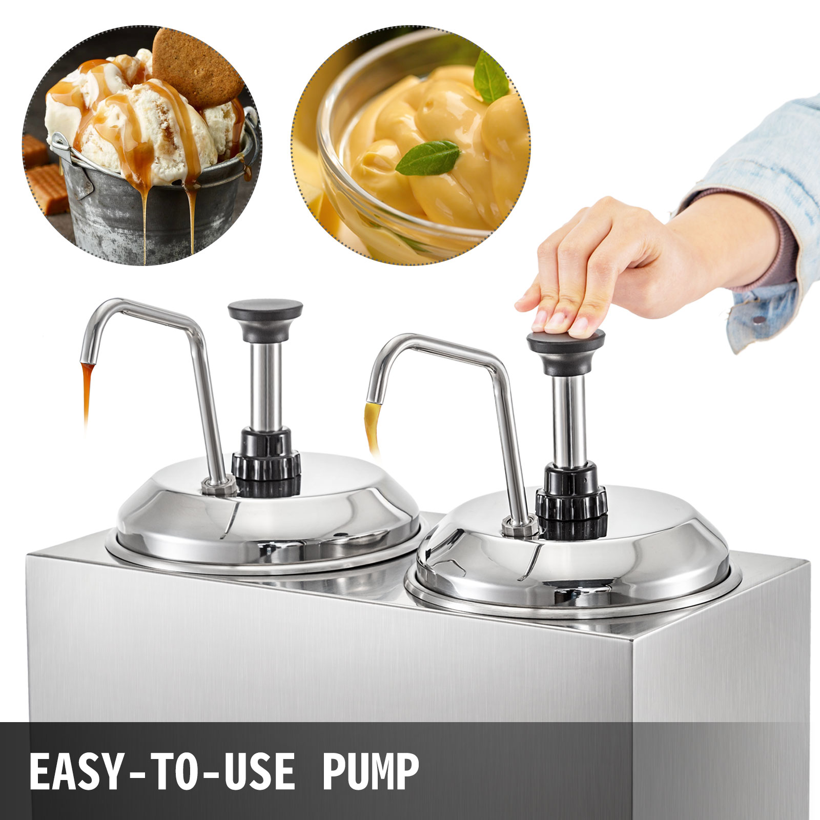 Fudge Warmer Hot Cheese Pump with 2 Pumps Nacho Cheese Warmer Stainless ...