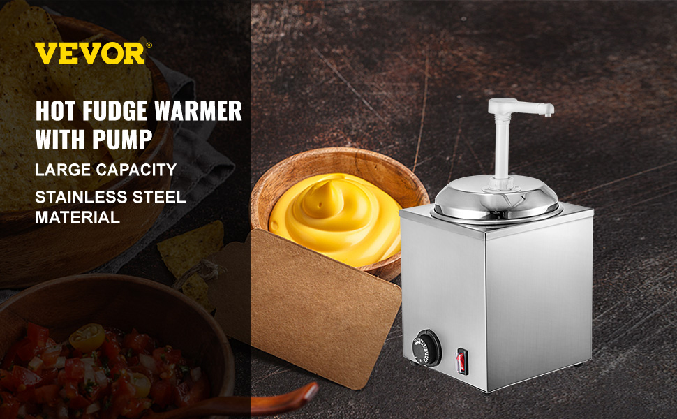 VEVOR Hot Fudge Warmer with Pump Hot Fudge Dispenser 2.2 Qt Hot Cheese ...