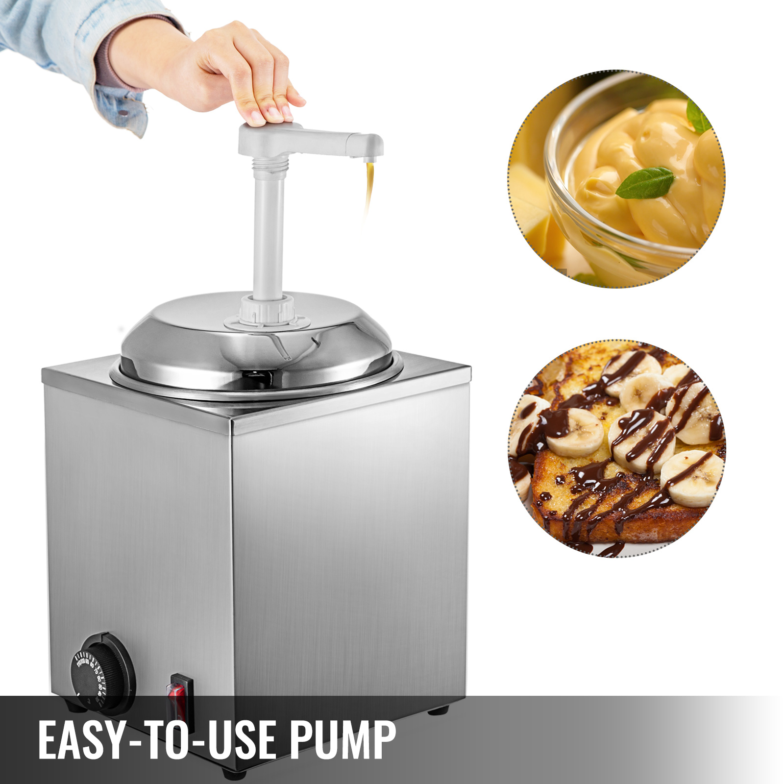 VEVOR Hot Fudge Warmer with Pump Hot Fudge Dispenser 2.2 Qt Hot Cheese ...