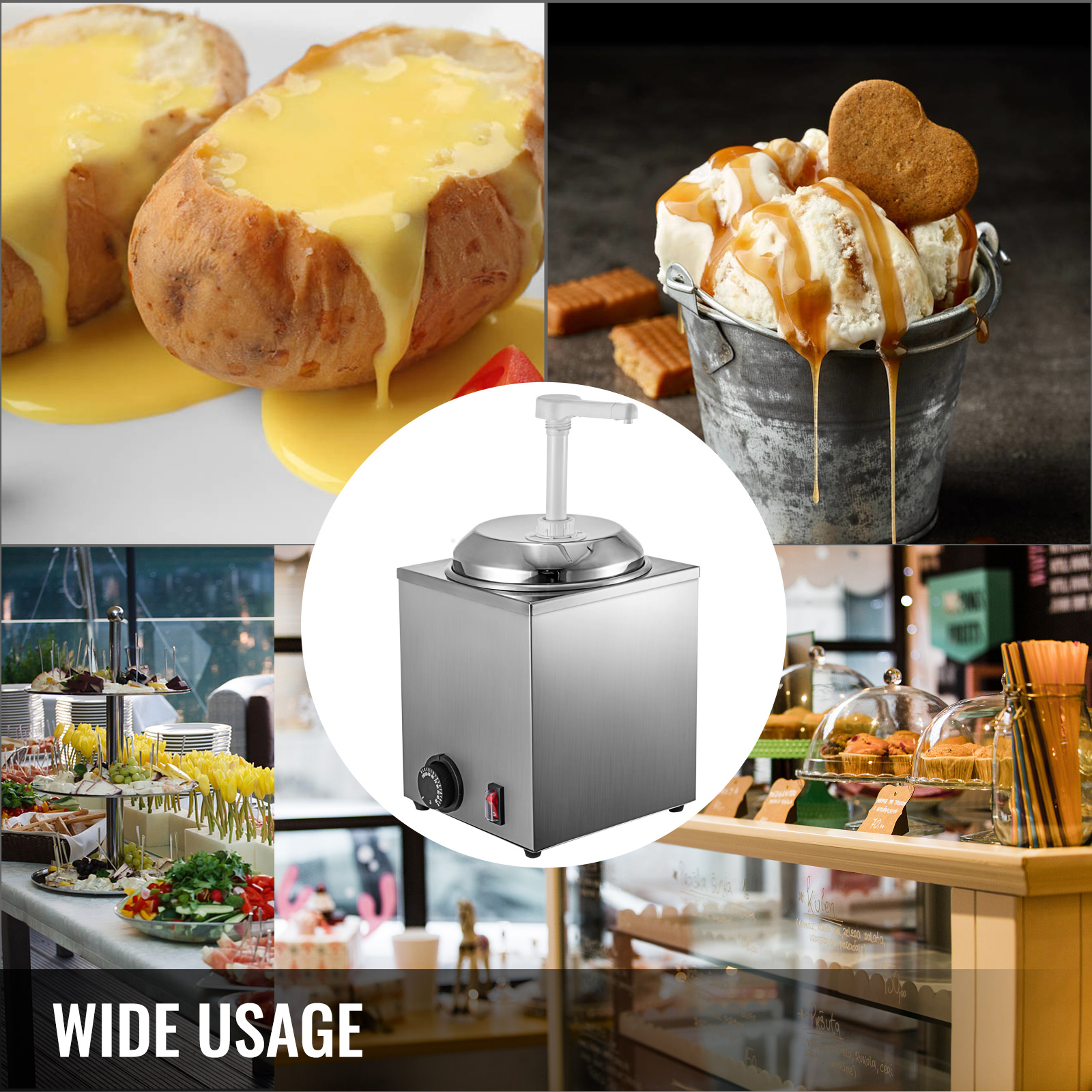 VEVOR Hot Fudge Warmer with Pump Hot Fudge Dispenser 2.2 Qt Hot Cheese ...