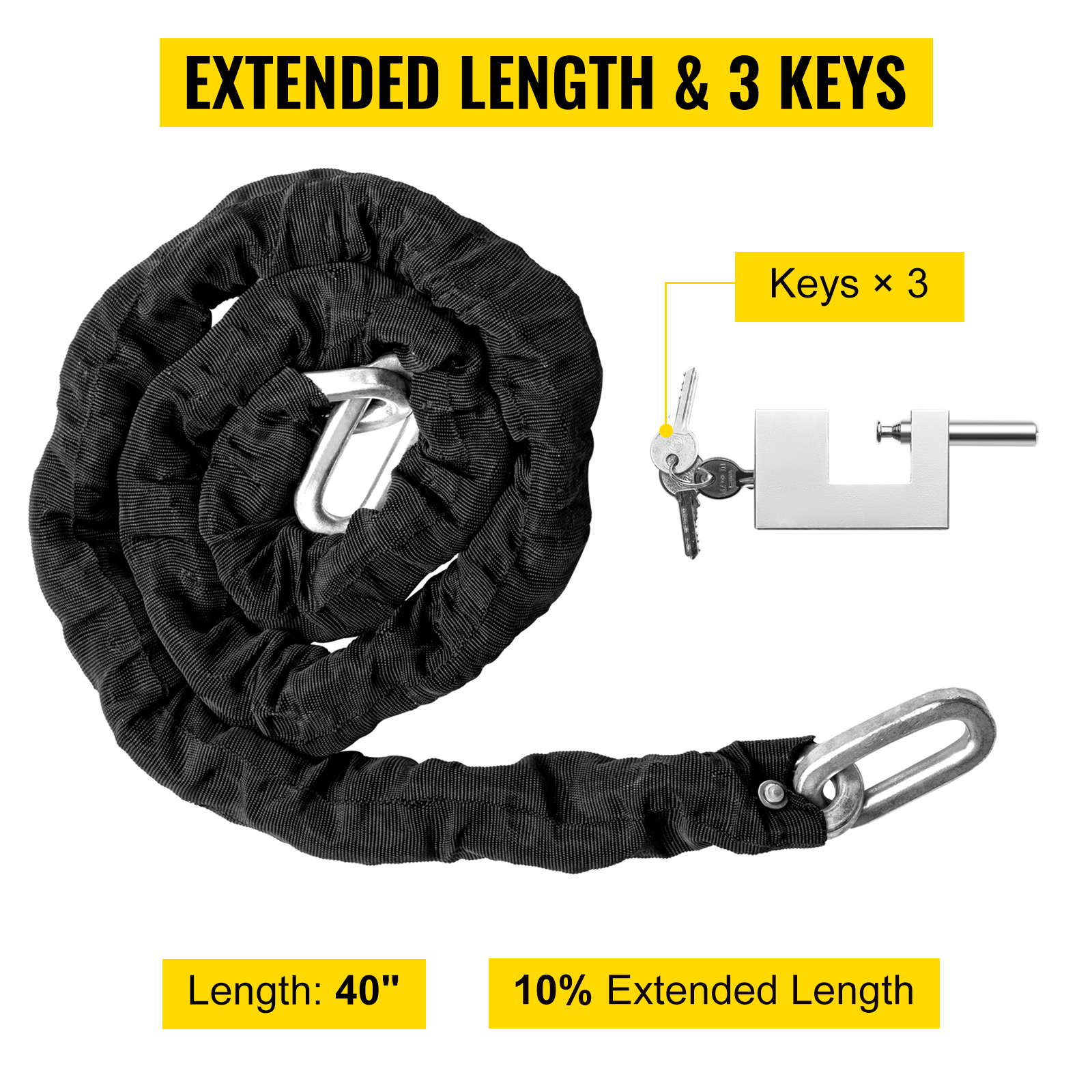 VEVOR Heavy Duty Chain Lock, 2/5 Inch x 3.33 Foot Security Chain and ...