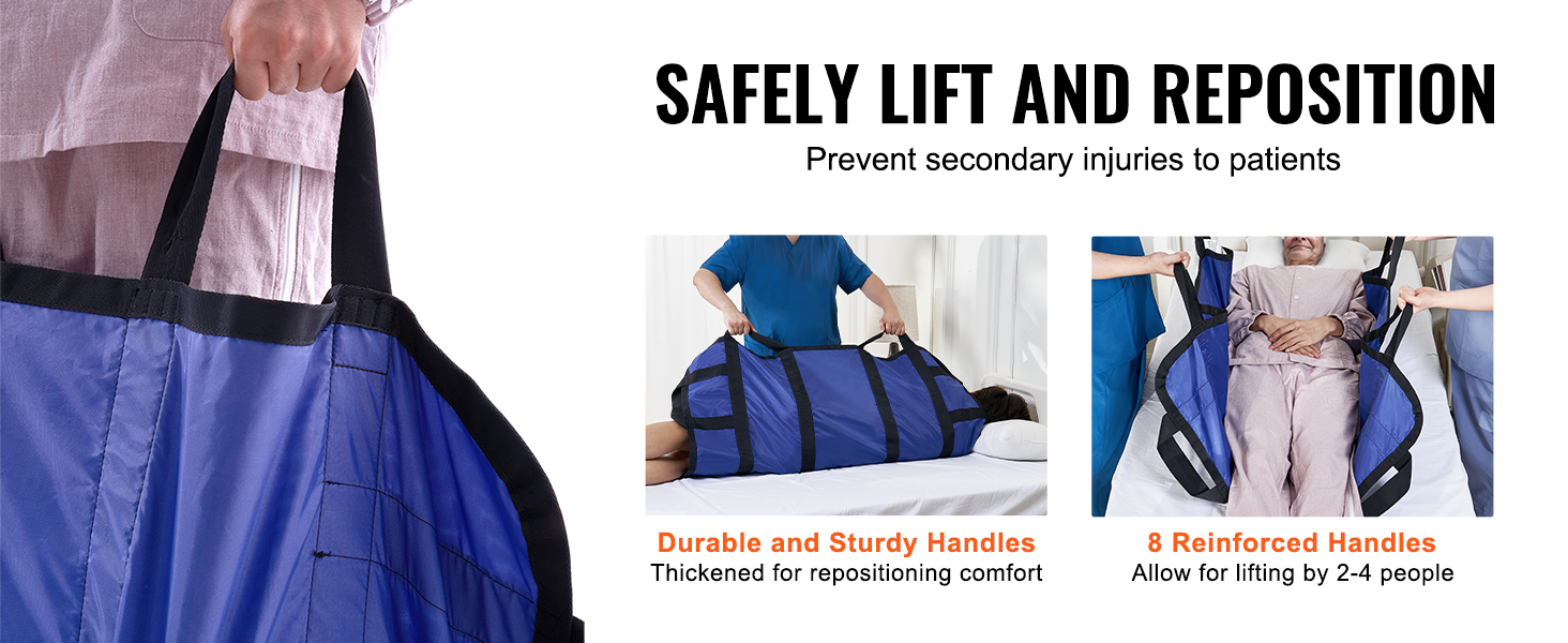 VEVOR Positioning Bed Pad 48"x40" Patient Transfer Sheet & 8 Reinforced ...