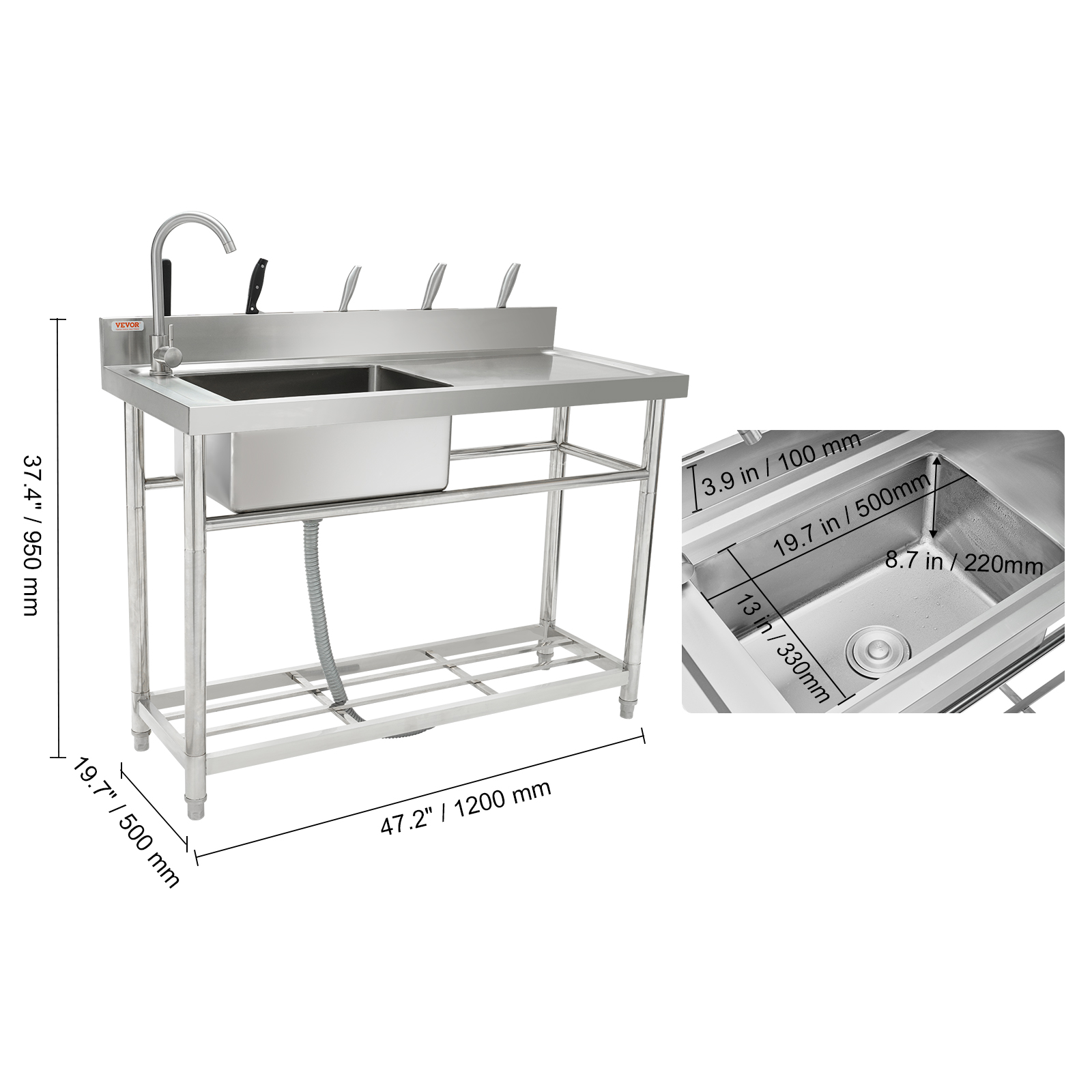 Mophorn Stainless Steel Utility Sink, Free Standing Single Bowl ...