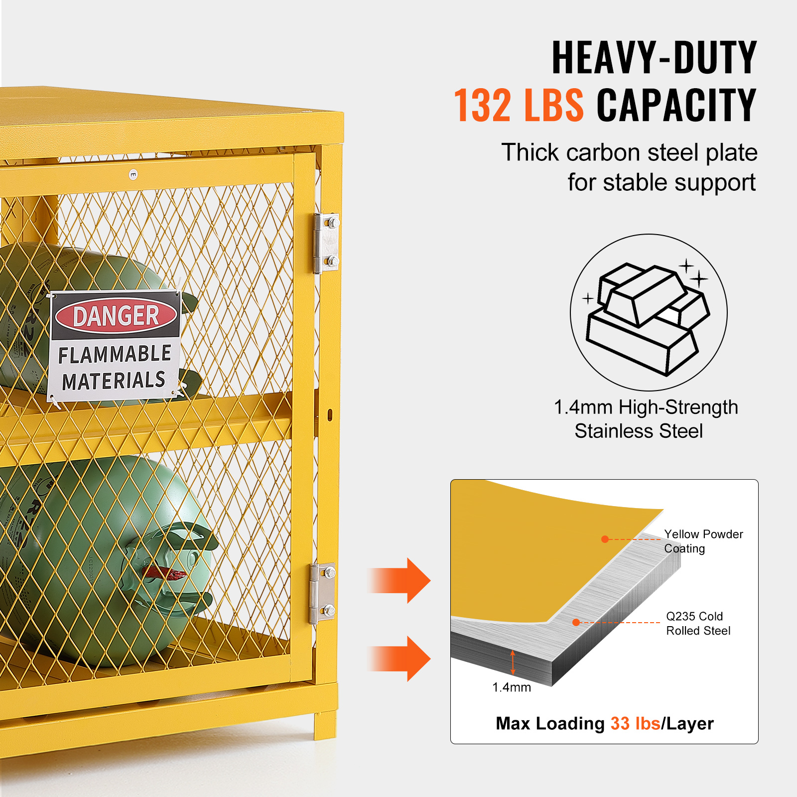 VEVOR Horizontal Cylinder Storage Cabinet 4x33lb Capacity Propane ...