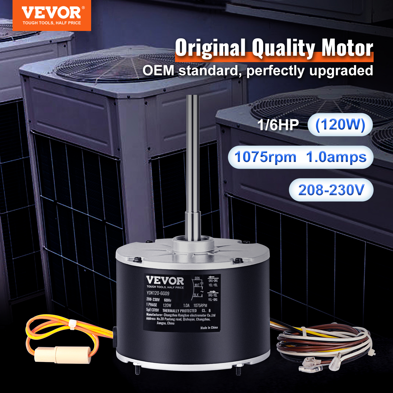 VEVOR Condenser Fan Motor 1/4 1/5 1/5 1/6 1/10HP Reversible Rotating ...