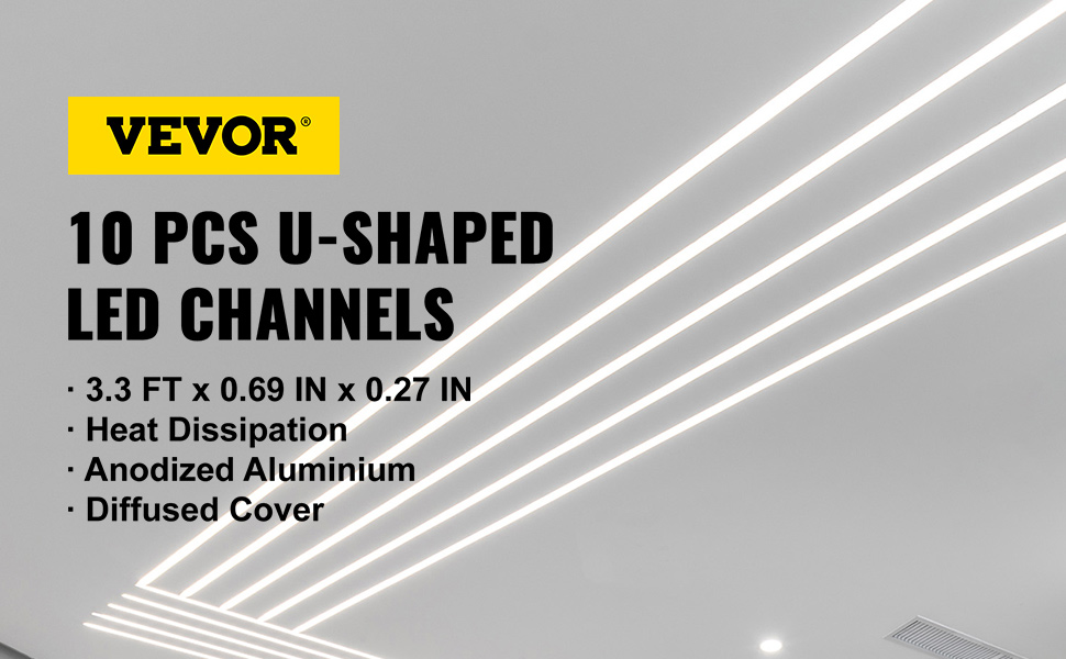 VEVOR LED U Channels, 10-Pack 6.6 ft U-shaped LED Channel System ...