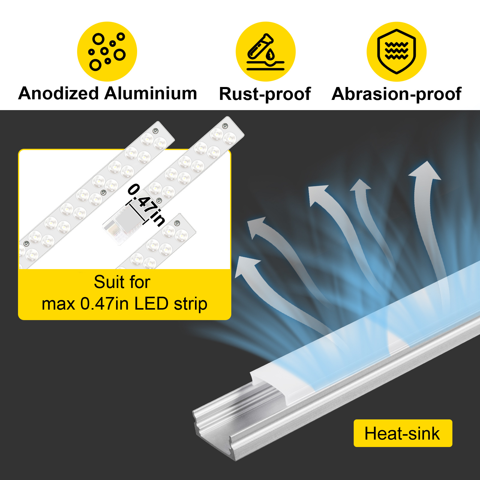 VEVOR LED U Channels, 10-Pack 6.6 ft U-shaped LED Channel System ...