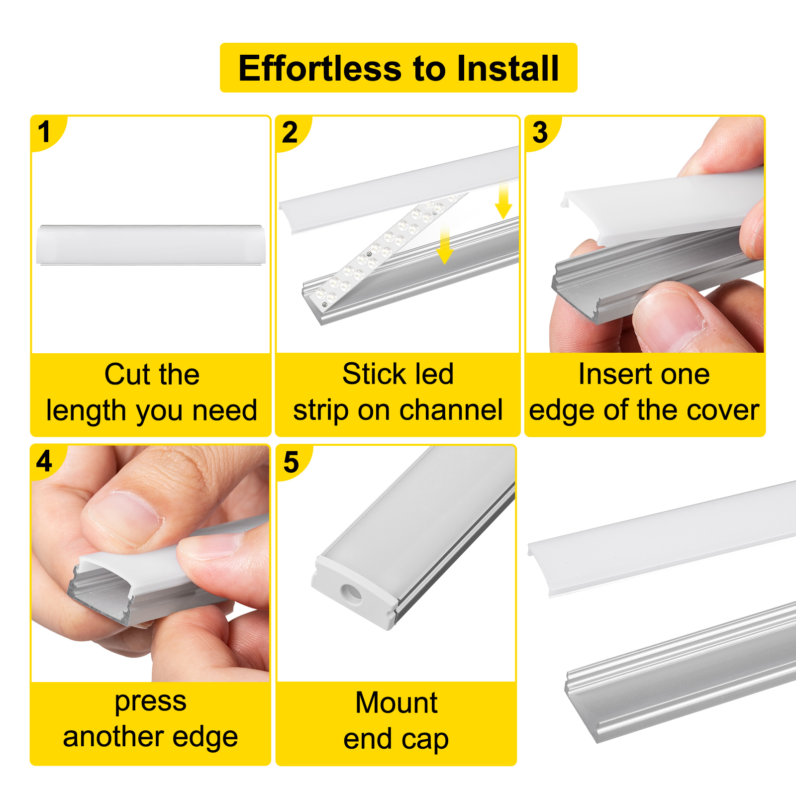 VEVOR LED U Channels, 10-Pack 6.6 ft U-shaped LED Channel System ...