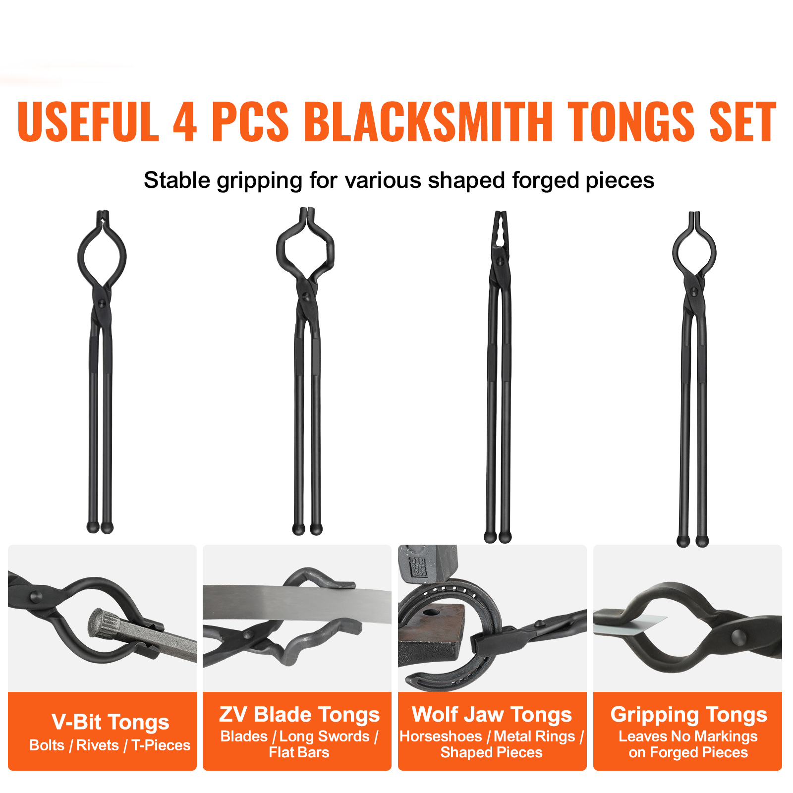 Mophorn 18” 4PCS Blacksmith Tongs Set, V-Bit, Wolf Jaw, Z V-Bit ...