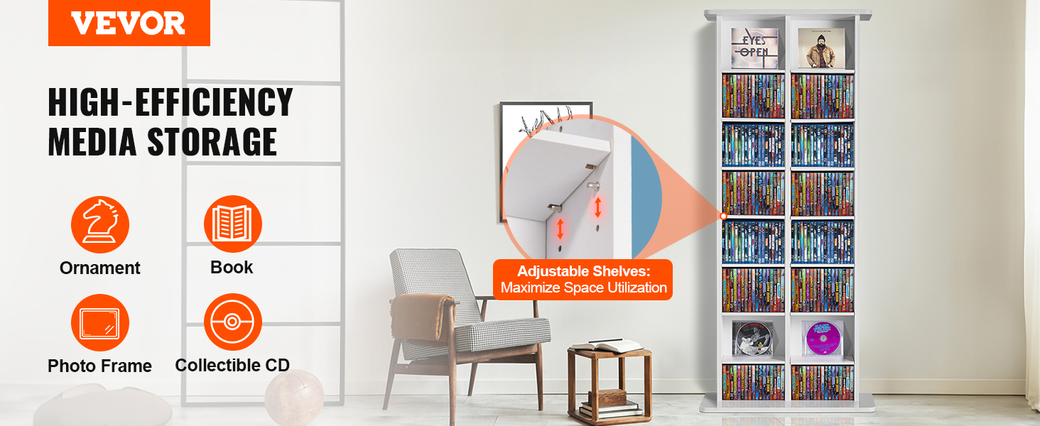 VEVOR Media Storage Cabinet 8 Lager Justerbara DVD-hyllor Rymmer 464 CD ...