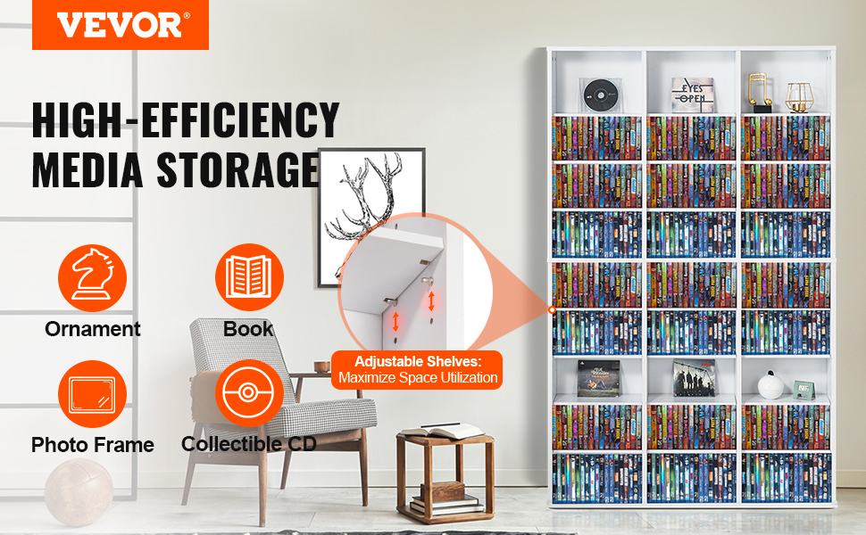 VEVOR Media Storage Cabinet 9 Layers Adjustable DVD Shelves Holds 756 ...
