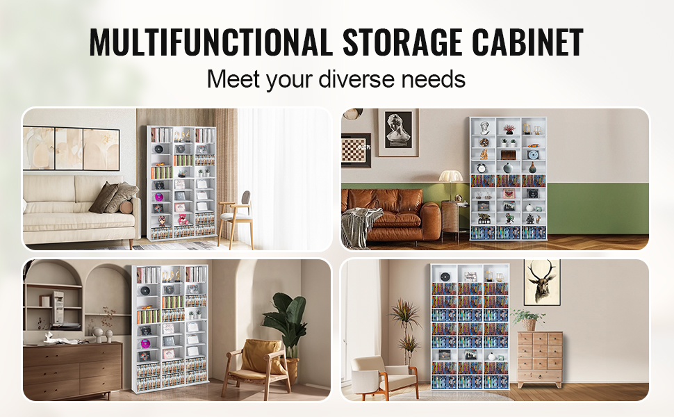 VEVOR Media Storage Cabinet 9 Layers Adjustable DVD Shelves Holds 756 ...