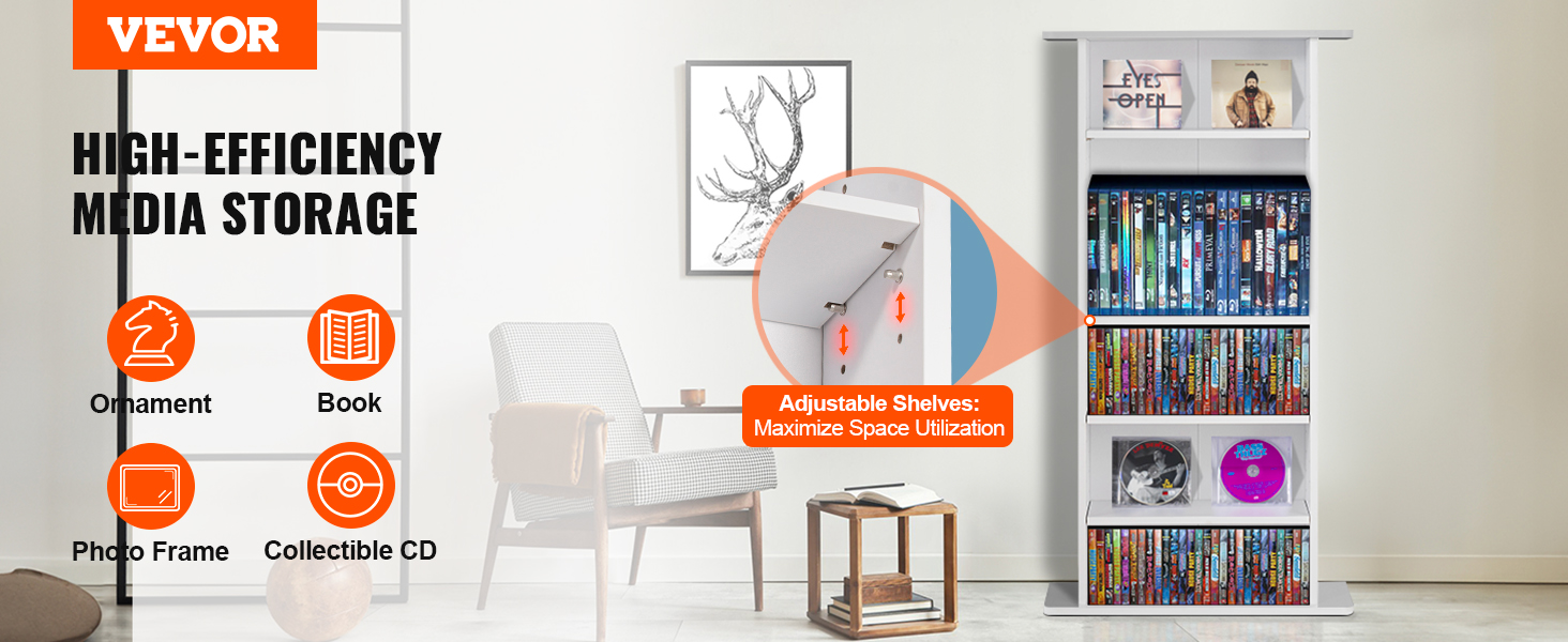 VEVOR Media Storage Cabinet 5 lager Justerbara DVD-hyllor Rymmer 240 CD ...