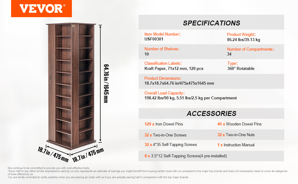 VEVOR Spinning Media Tower 4-Sided Revolving Media Tower 1040 CDs ...