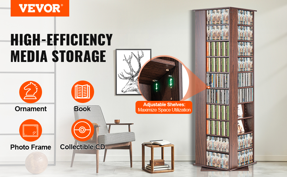 VEVOR Spinning Media Tower 4-Sided Revolving Media Tower 1040 CDs ...
