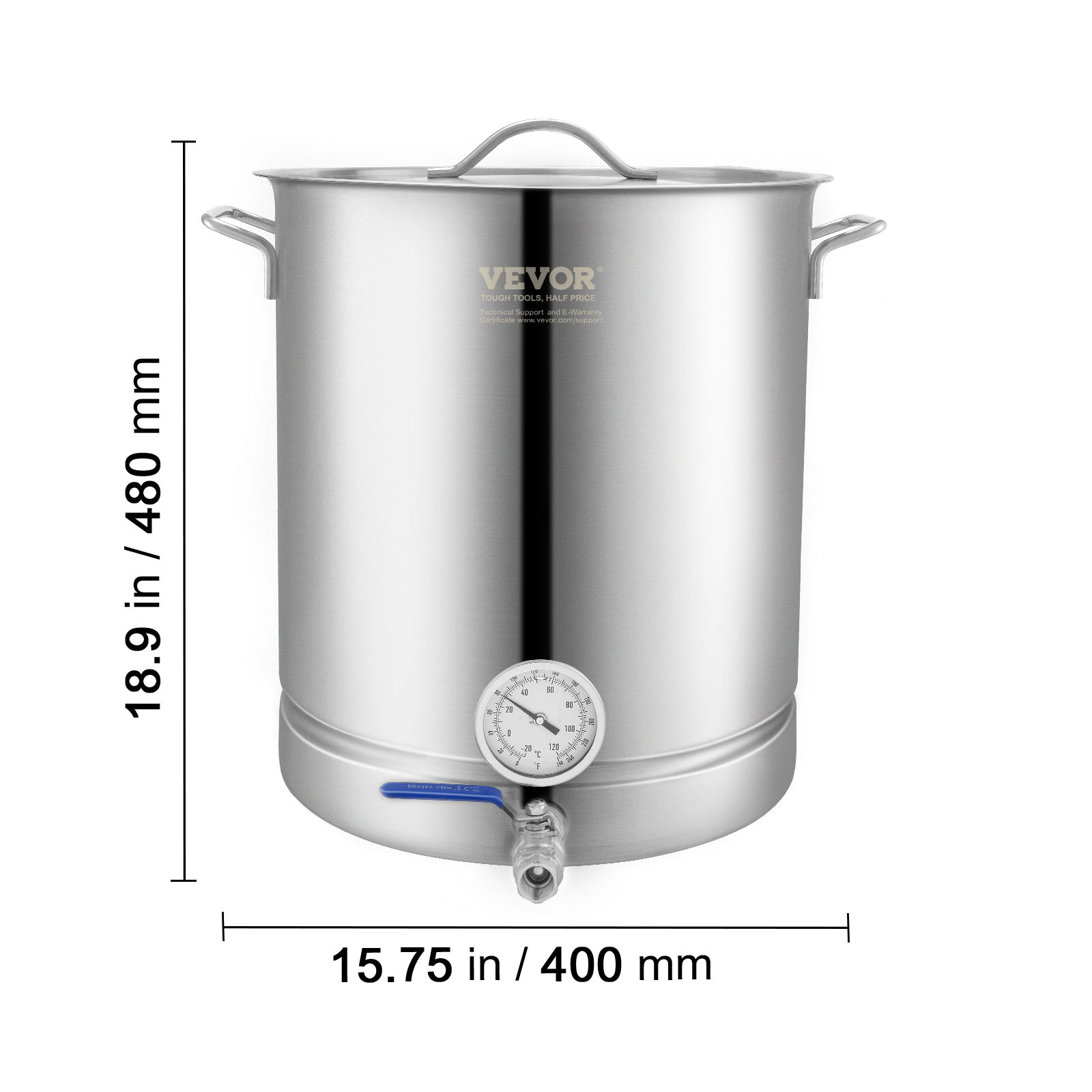 VEVOR Stainless Steel Kettle, 16 GALLON Brewing Pot, Tri Ply Bottom for ...