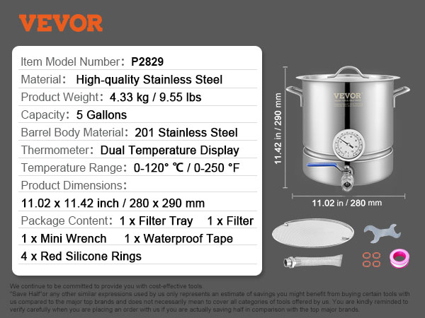 VEVOR Stainless Steel Kettle, 5 GALLON Brewing Pot, Tri Ply Bottom for ...