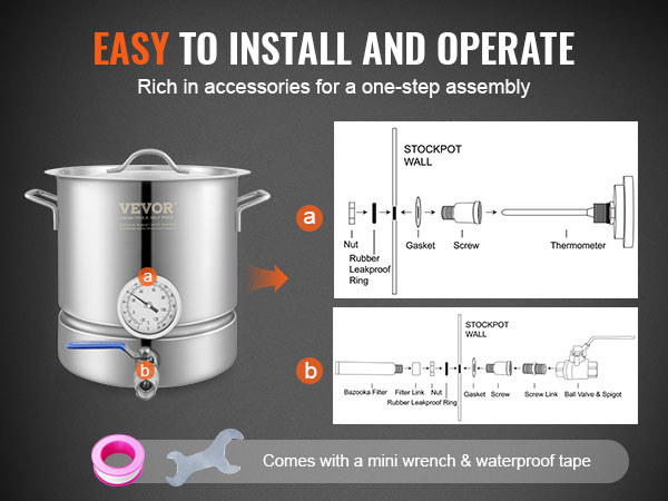VEVOR Stainless Steel Kettle, 5 GALLON Brewing Pot, Tri Ply Bottom for ...