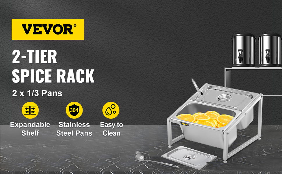 VEVOR Expandable Spice Rack, 13.8"-23.6" Adjustable, 2-Tier Stainless ...